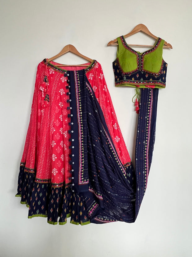 Dark Peach and Green Chaniya Choli – Desi Diva Fashion